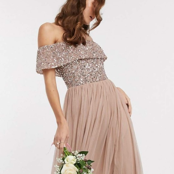 Maya | Dresses | Maya Bridesmaid Bardot Maxi Tulle Dress | Poshmark